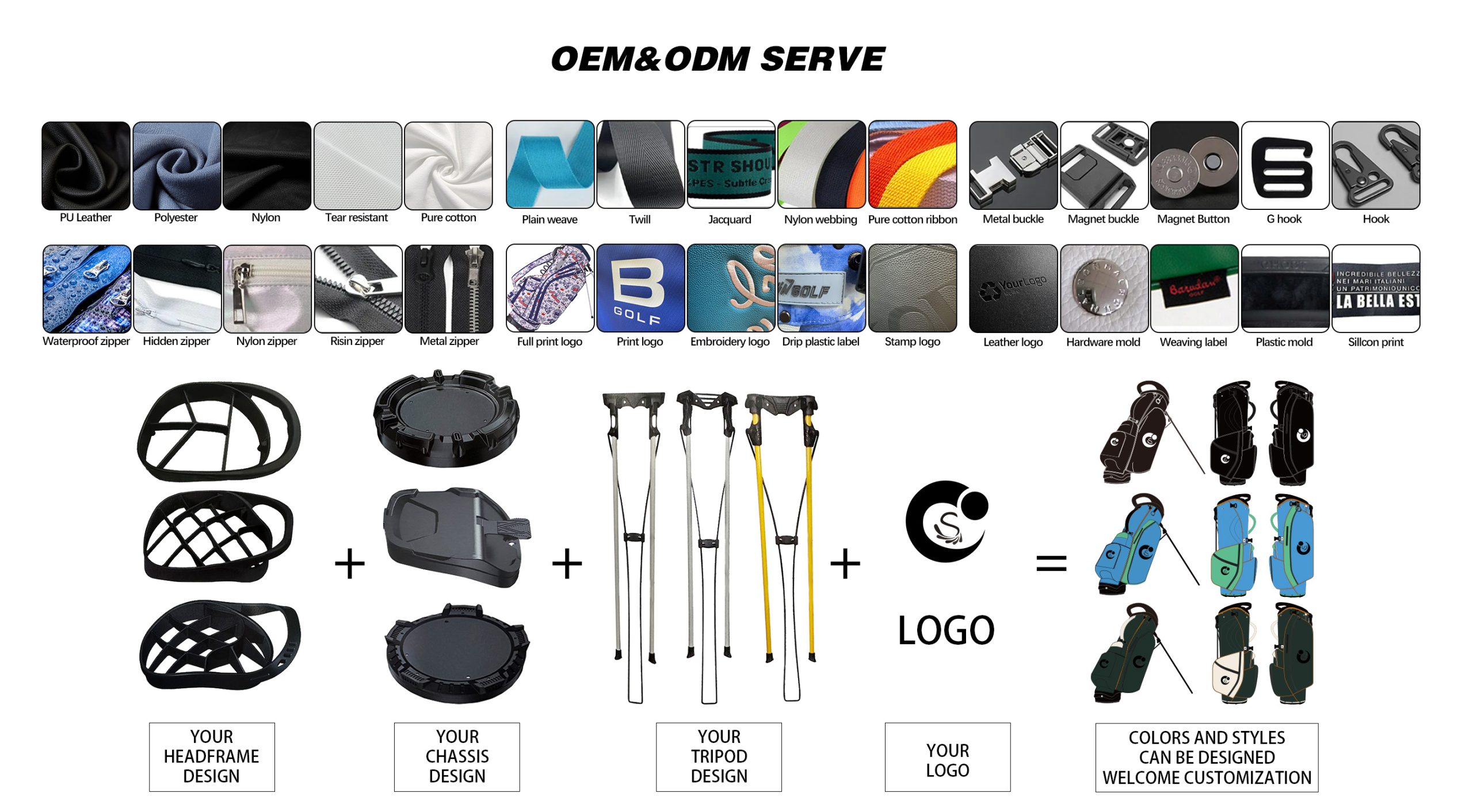 Custom PU Leather Custom Made Golf Bags With 6 Ways